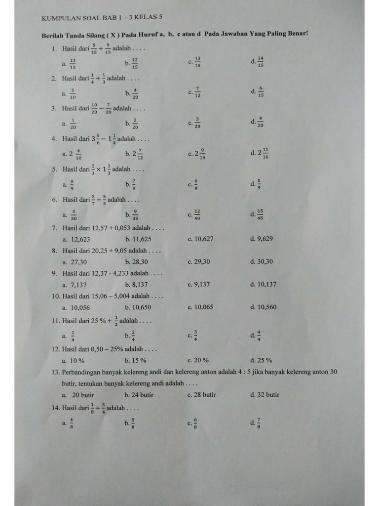 Kumpulan Soal MTK Kelas 5 PDF | PDF