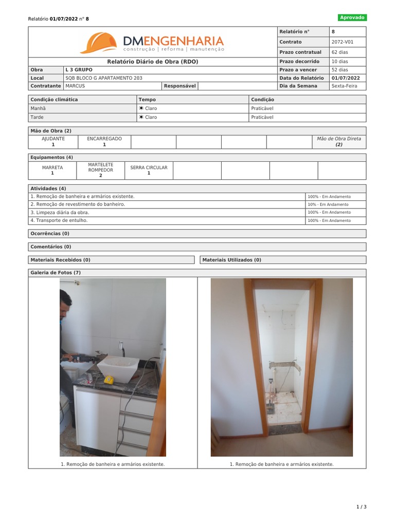 Relatório Diário de Obra (RDO) | PDF