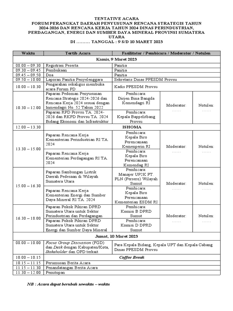 Tentative Acara | PDF