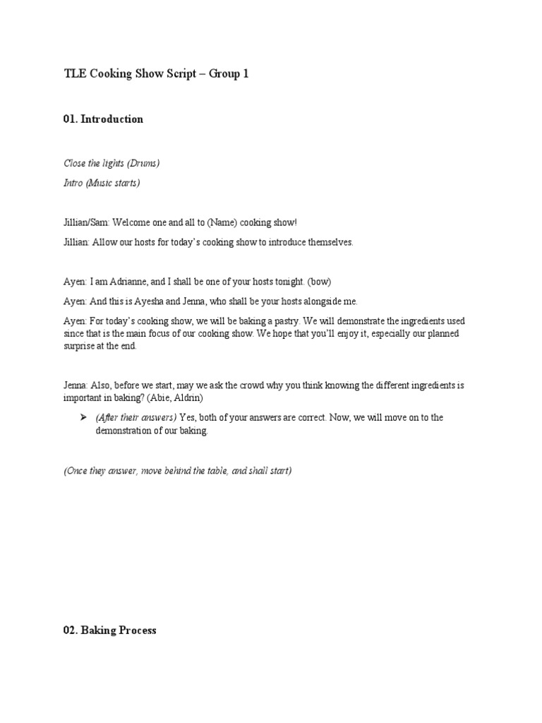 TLE Cooking Show Script | PDF | Flour | Cakes