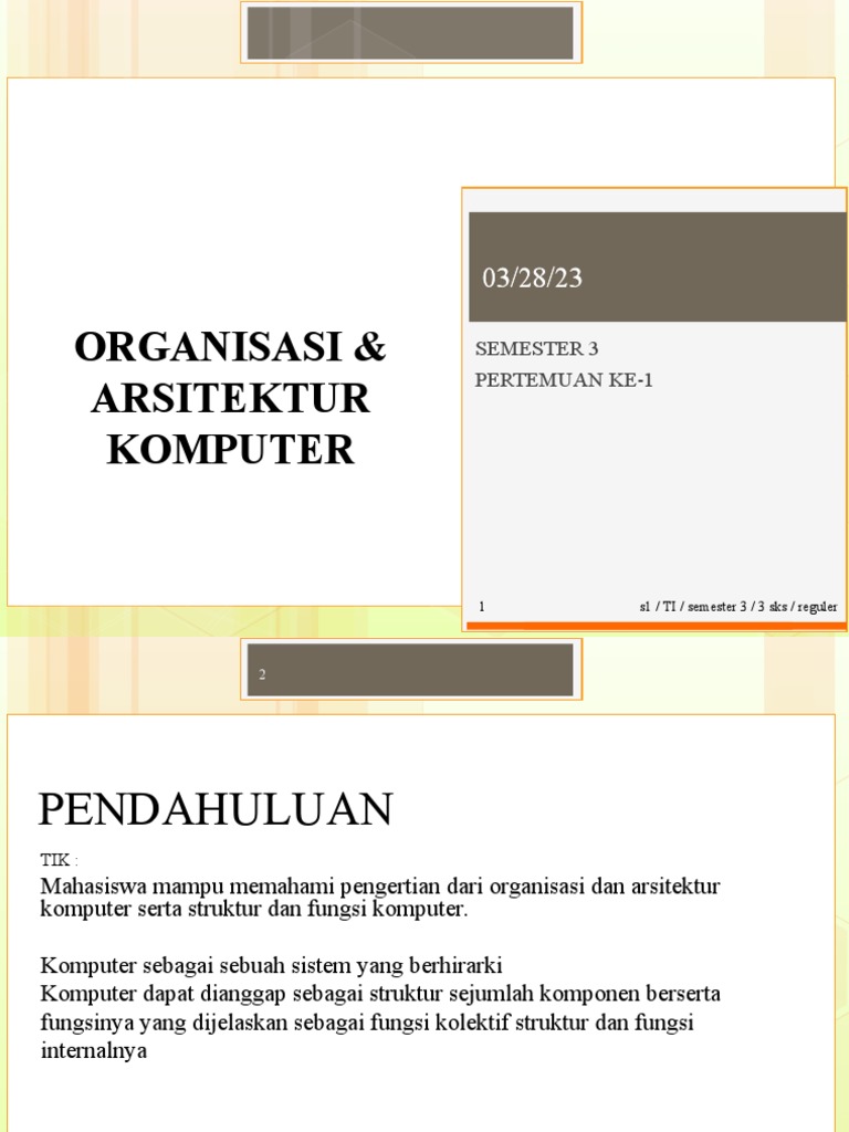 Perkuliahan 1 - Organisasi dan Arsitektur Komputer | PDF