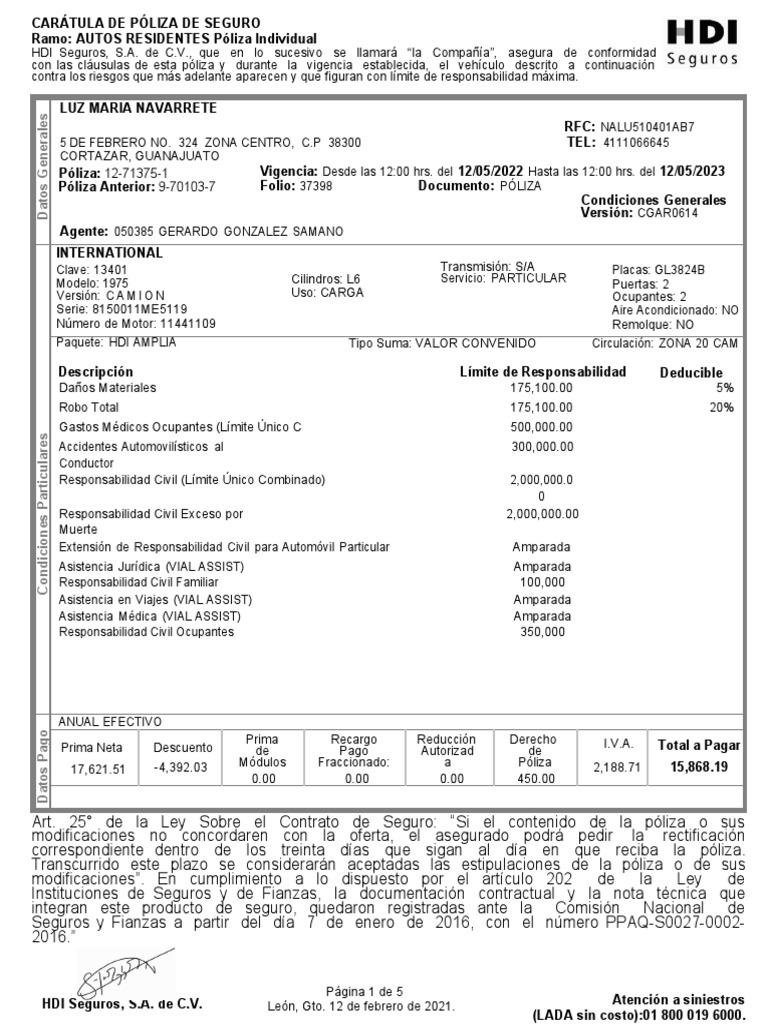 Póliza de Seguro HDI | PDF | Seguro | Economias