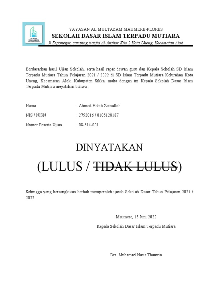 Surat Keterangan Lulus Tidak Lulus | PDF