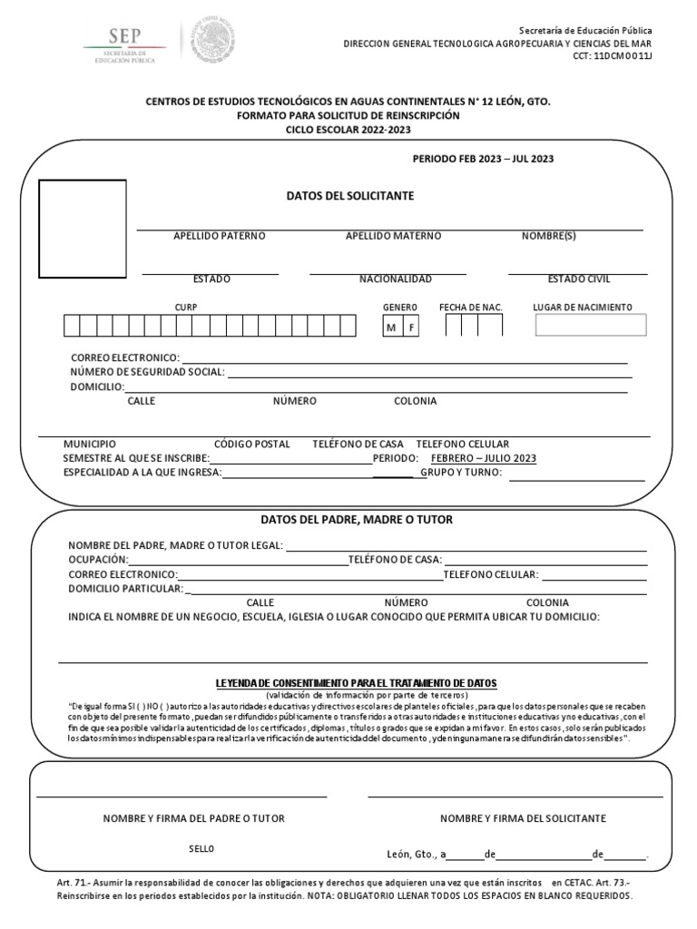 Formato de Reinscripcion | PDF