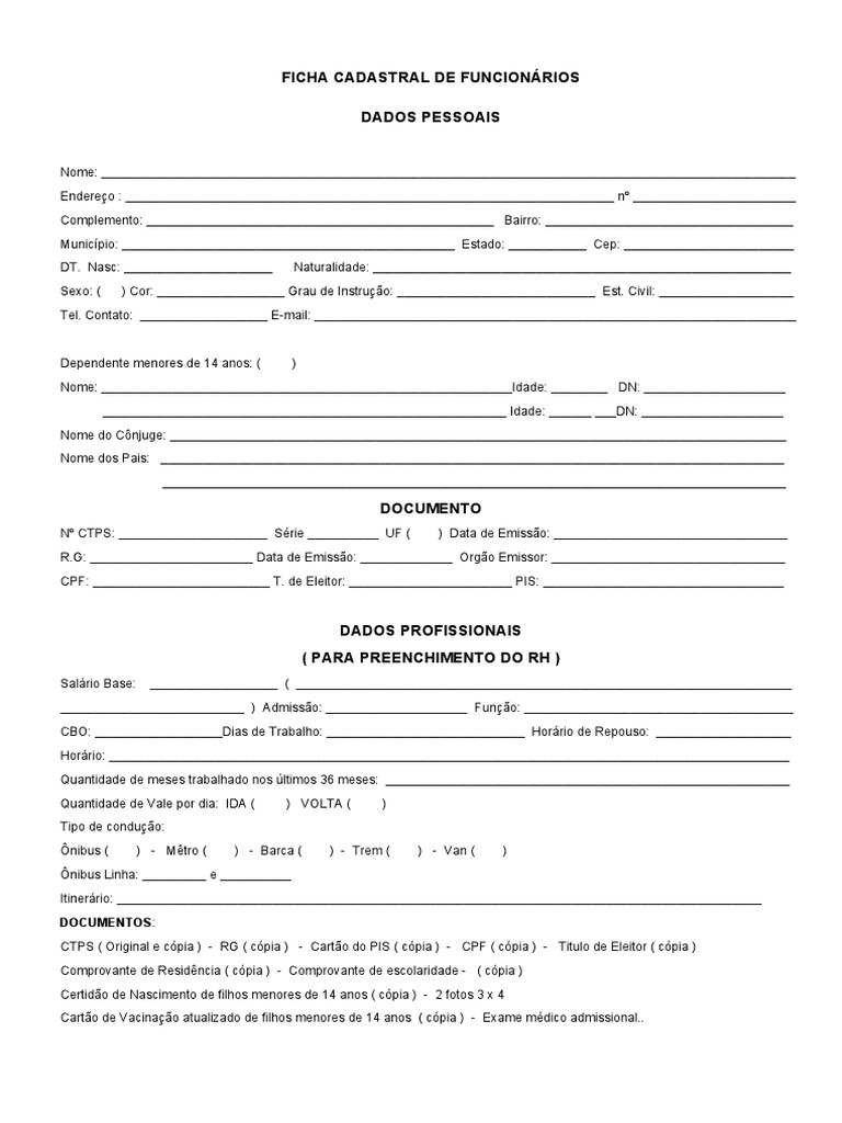 Ficha de Cadastro de Funcionários | PDF | Controle de acesso | Autenticação