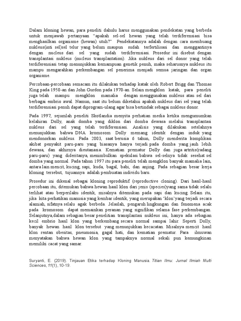 Sejarah Kloning | PDF | Kesehatan Holistik | Sains & Matematika