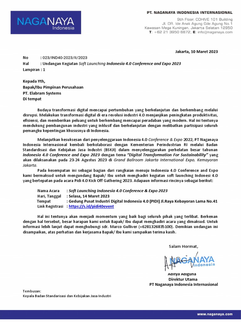 Surat Undangan Soft Launching Indonesia 4.0 - Elabram Systems PDF | PDF