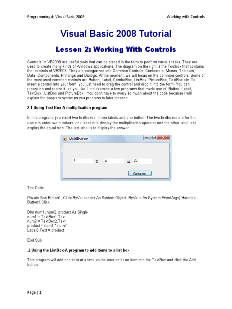 Lesson 2 - Working With Controls | PDF | Information Technology Management | Microsoft Windows
