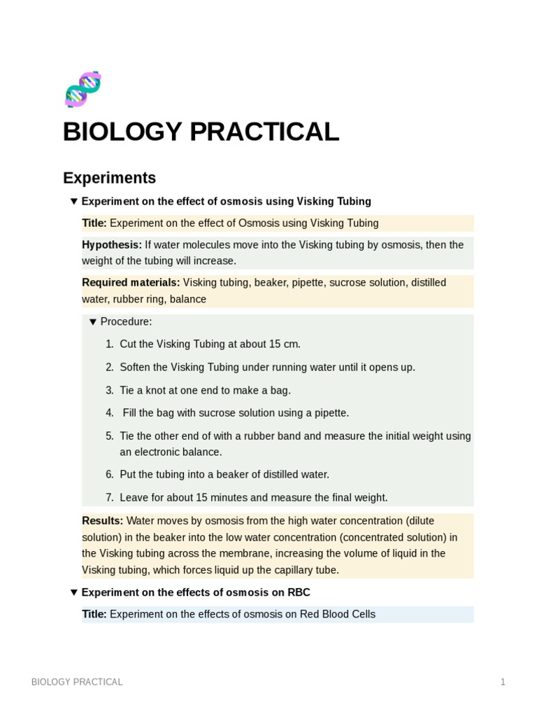 Biology Practical Notes | PDF | Osmosis | Chemistry