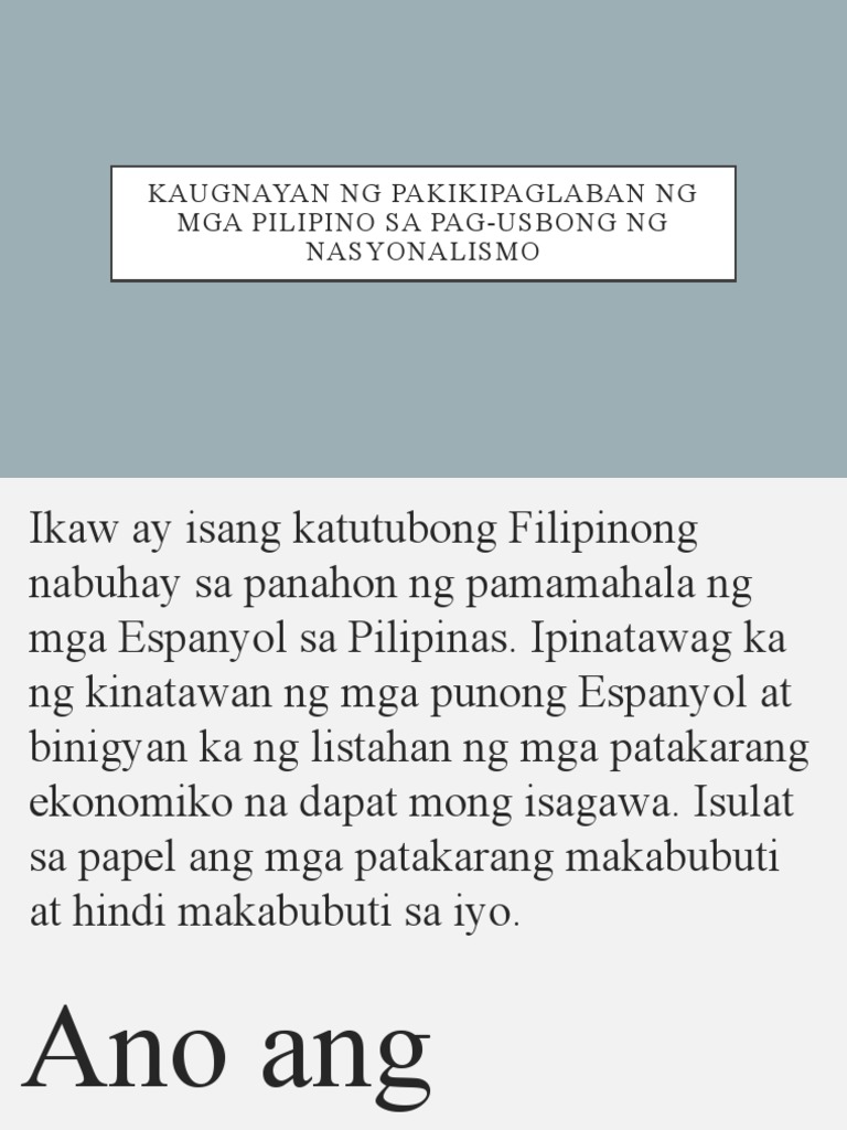 Kaugnayan NG Pakikipaglaban NG Mga Pilipino Sa Pag-Usbong | PDF