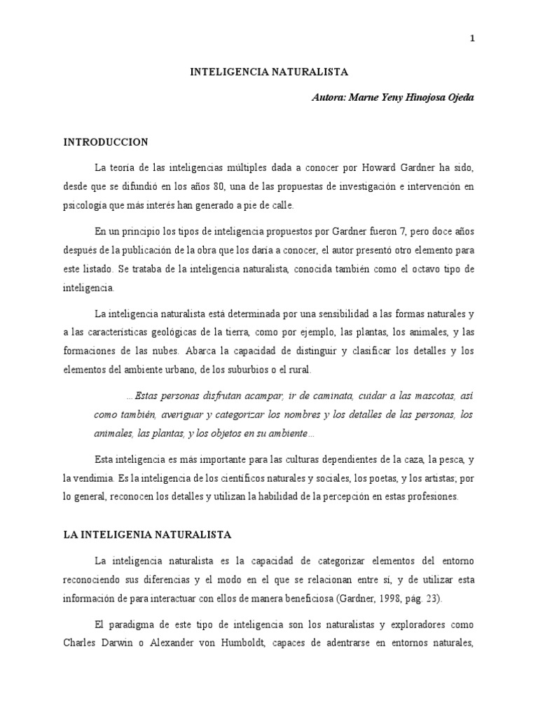 Definición y Ejemplos de Inteligencia Naturalista | PDF | Inteligencia ...
