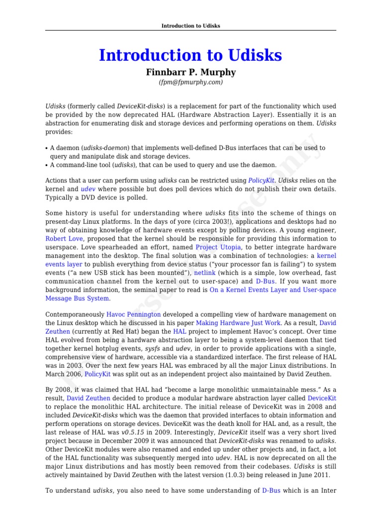 Introduction To Udisks | PDF | Interface (Computing) | Object (Computer Science)