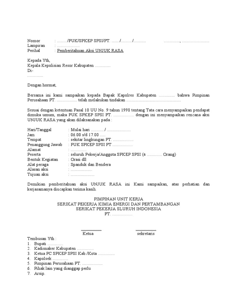 Surat Pemberitahuan Unjuk Rasa 16-4-14 | PDF | Kajian Bahasa Asing