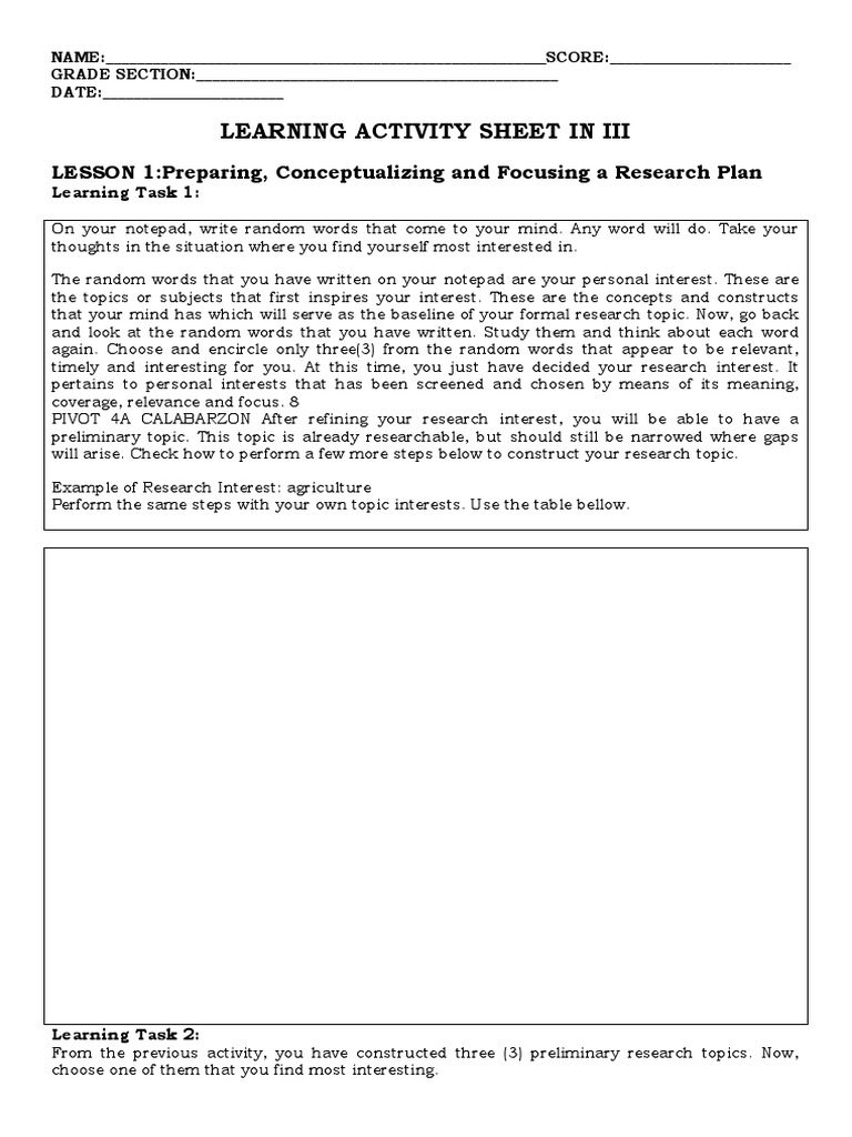 Research Topic Development Guide | PDF | Pandemic | Learning