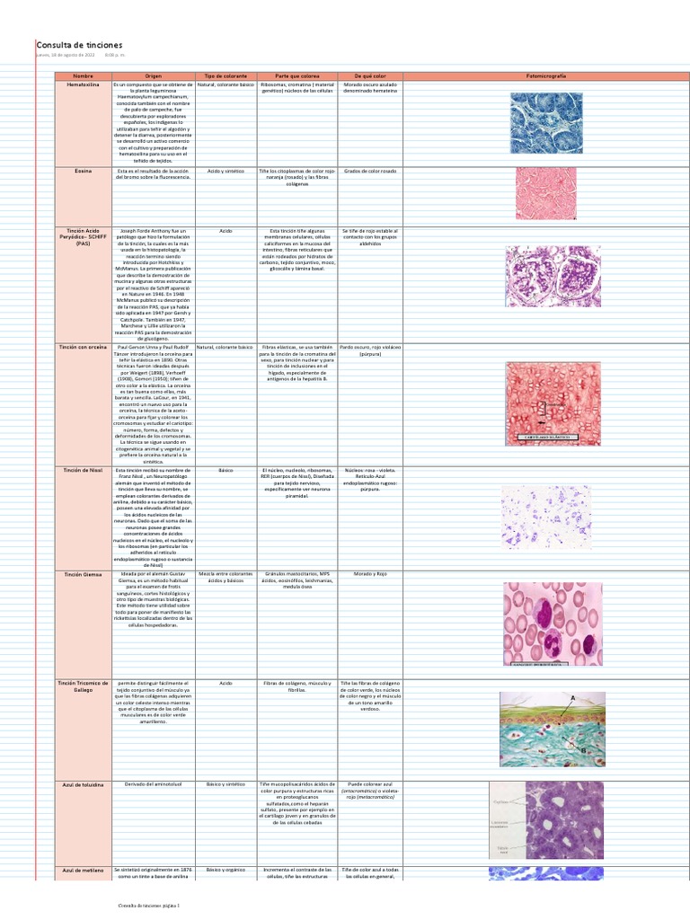 Consulta de tinciones histológicas: descripción de colorantes y sus ...