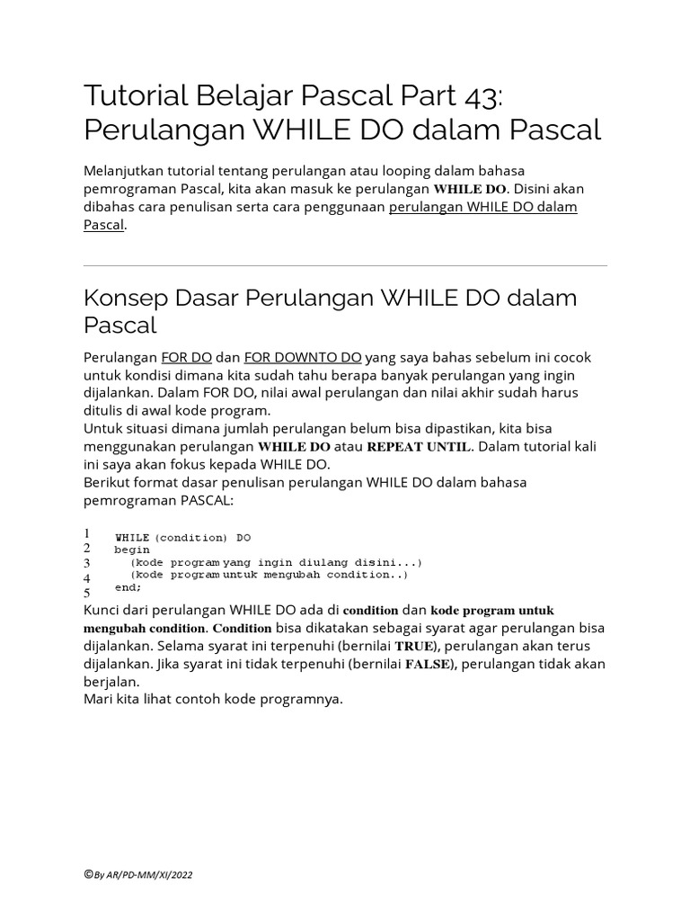 Perulangan WHILE DO Dalam Pascal | PDF | Komputer