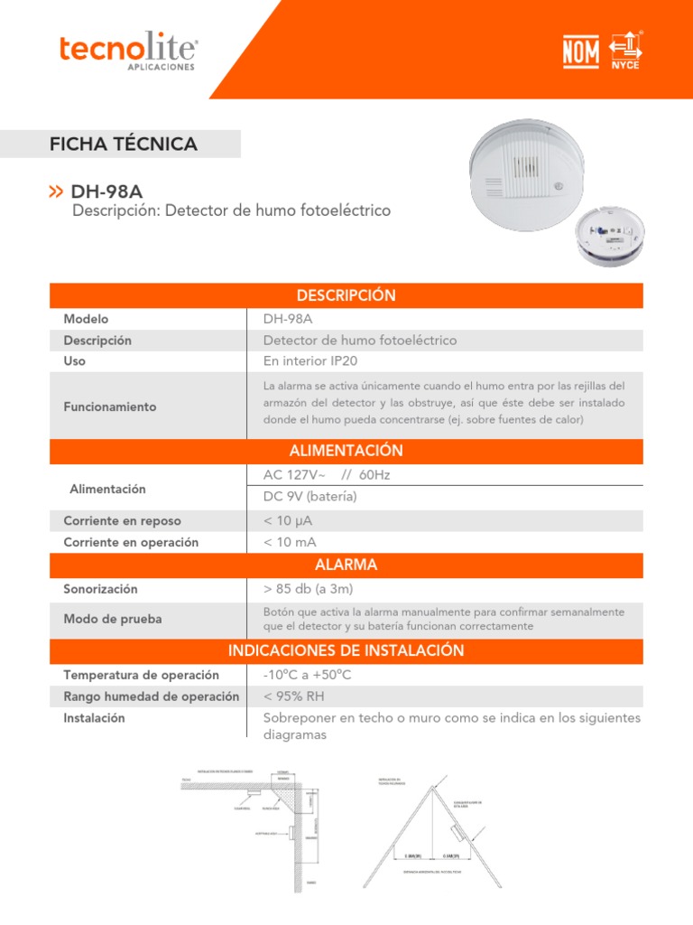 Ficha Técnica: Descripción: Detector de Humo Fotoeléctrico | PDF