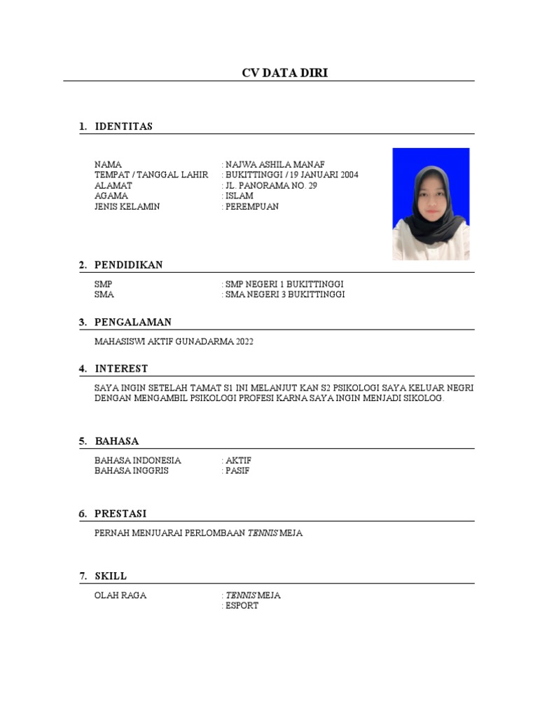 CV Data Diri: 1. Identitas | PDF | Gaya Hidup