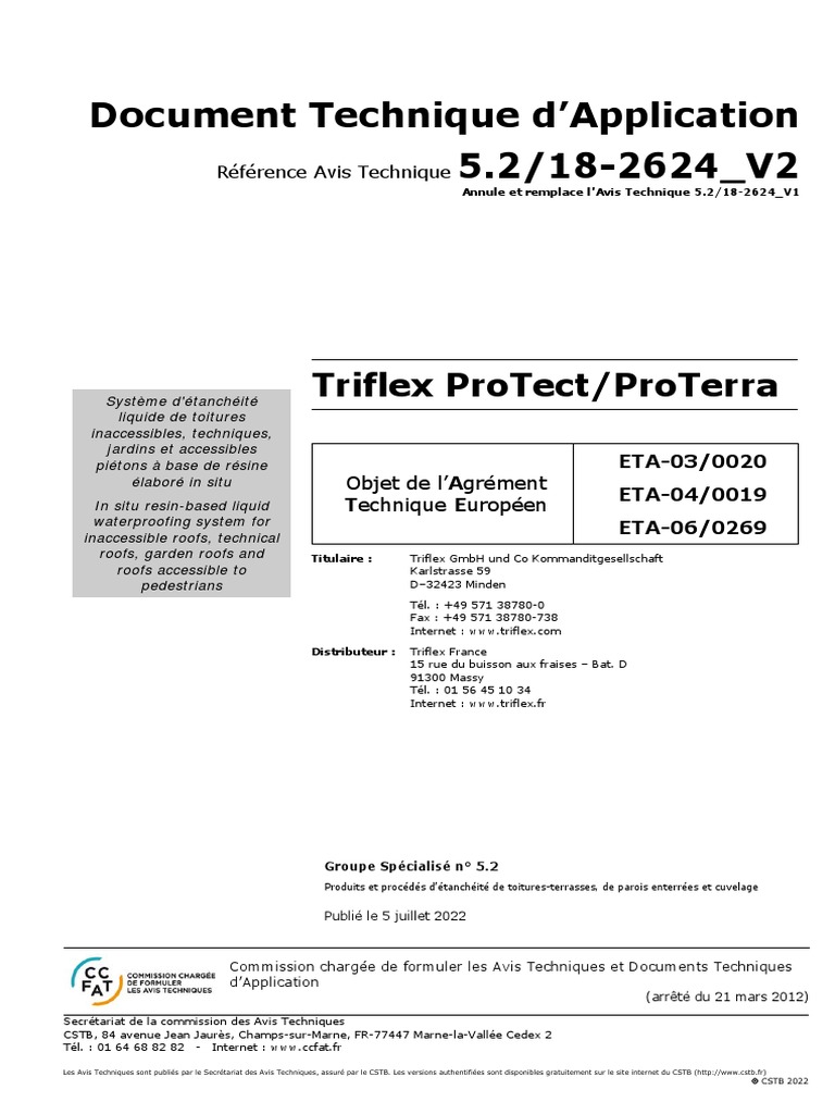 Document Technique D'Application 5.2/18-2624 - V2: Triflex Protect/Proterra | PDF | Code de la ...