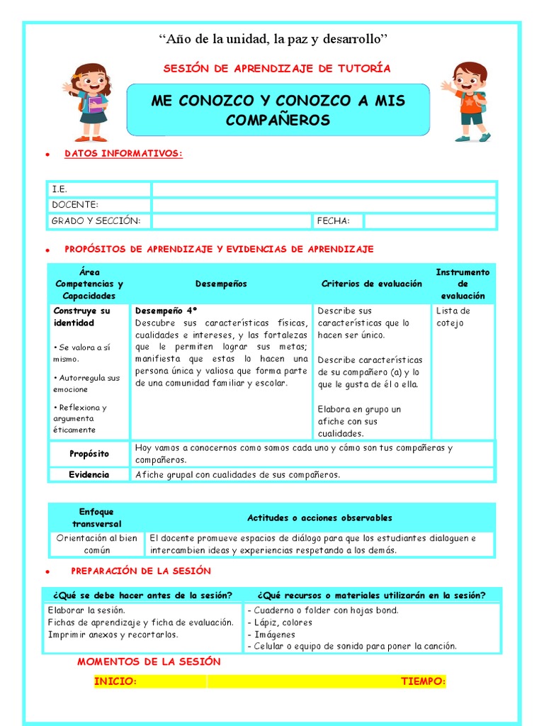 Sesion Me Conozco y Conozco A Mis Compañeros | PDF | Evaluación | Aprendizaje