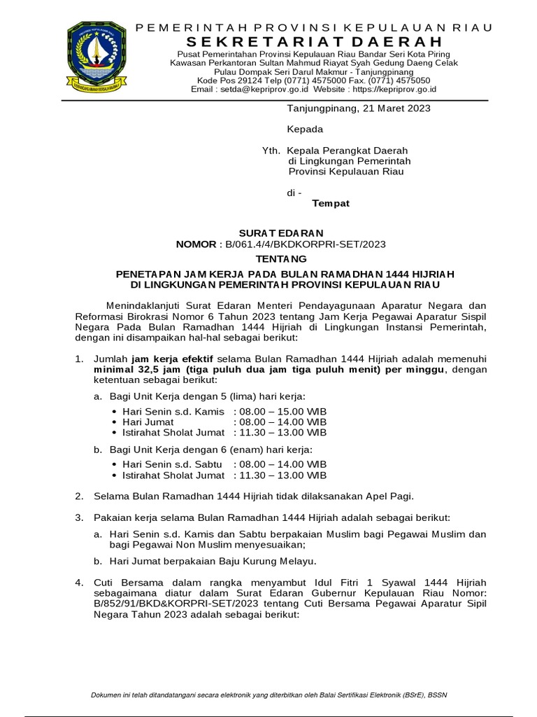 SEKDA (SURAT EDARAN JAM KERJA SELAMA BULAN RAMADHAN).pdf | PDF SEKDA (SURAT EDARAN JAM KERJA SELAMA BULAN RAMADHAN).pdf | PDF