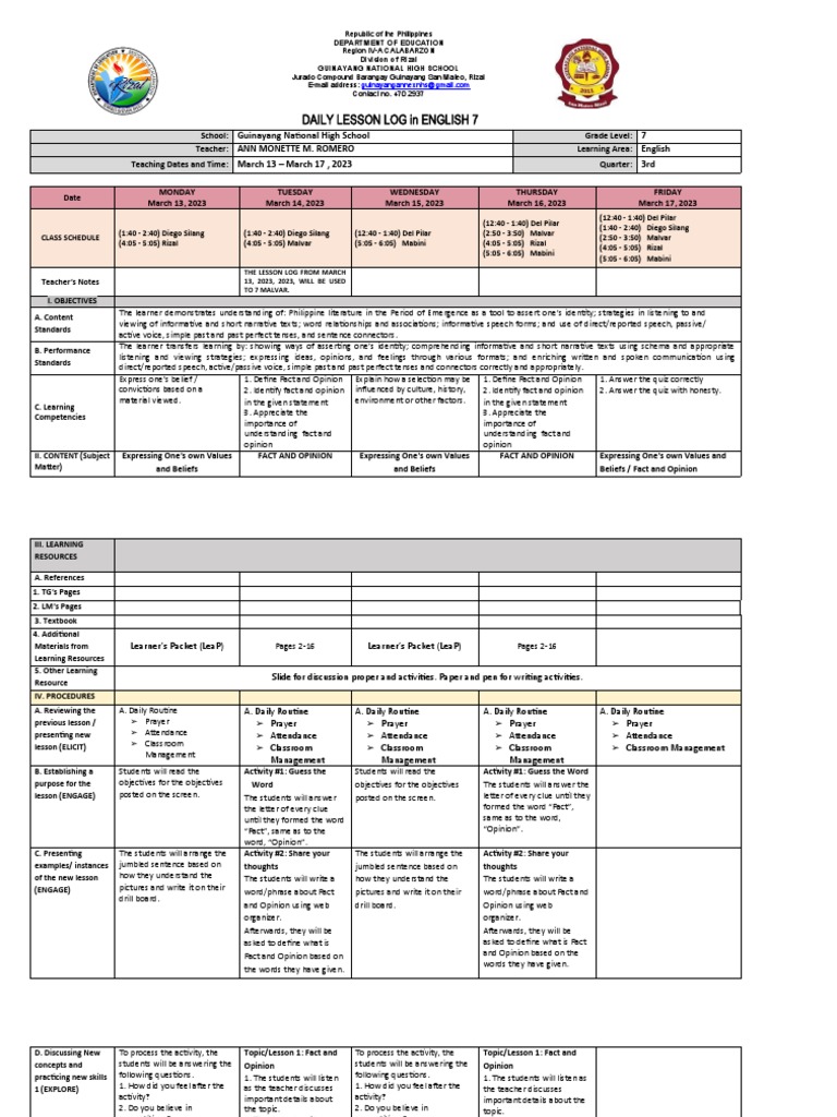 ENG 7 Mar13 Mar17 COLUMNAR DLL | PDF | Learning | Word