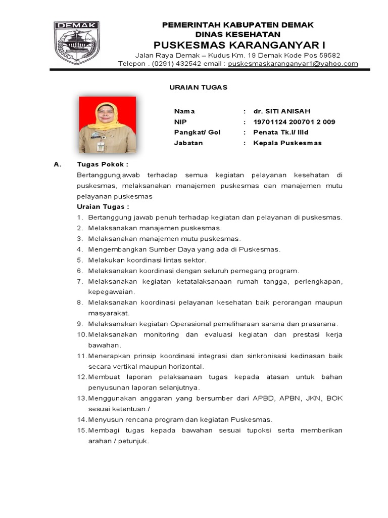 Uraian Tugas Puskesmas Karanganyar | PDF