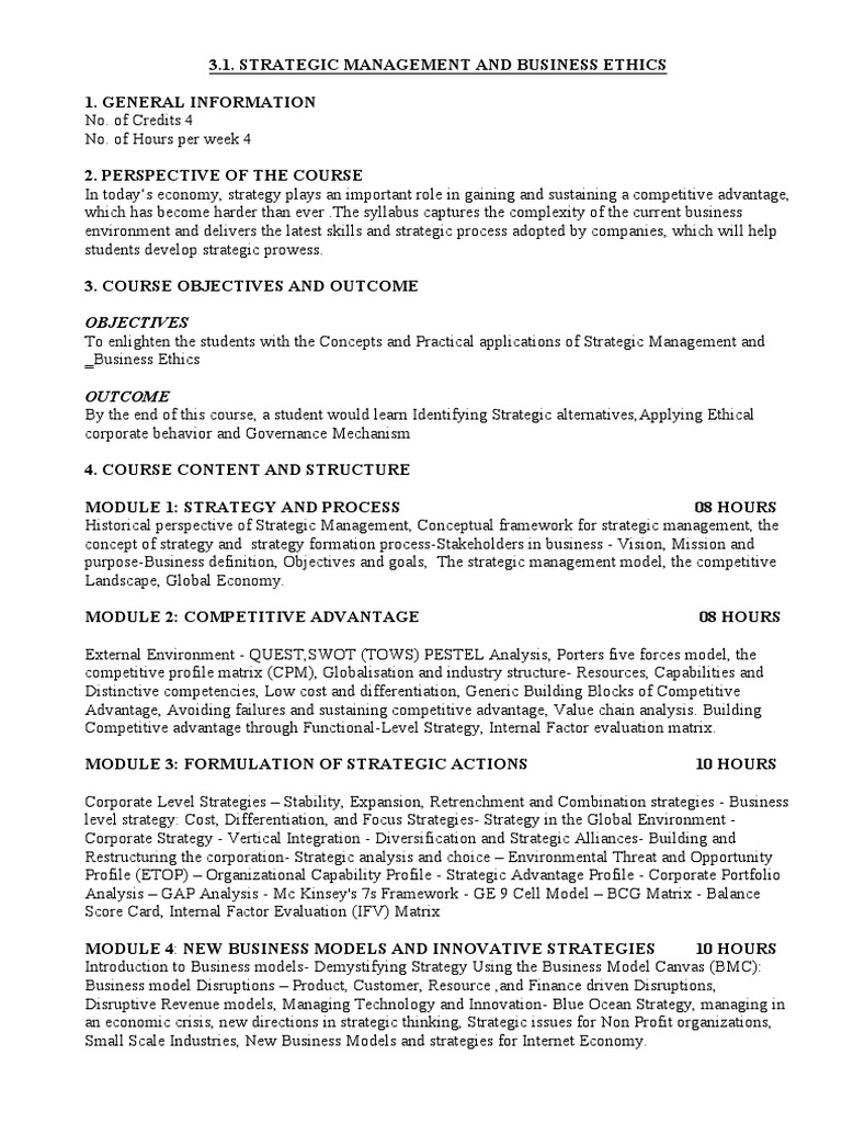 Bcu-Syllabus-3mba-3.1. Strategic Management | PDF | Strategic ... Bcu-Syllabus-3mba-3.1. Strategic Management | PDF | Strategic ...