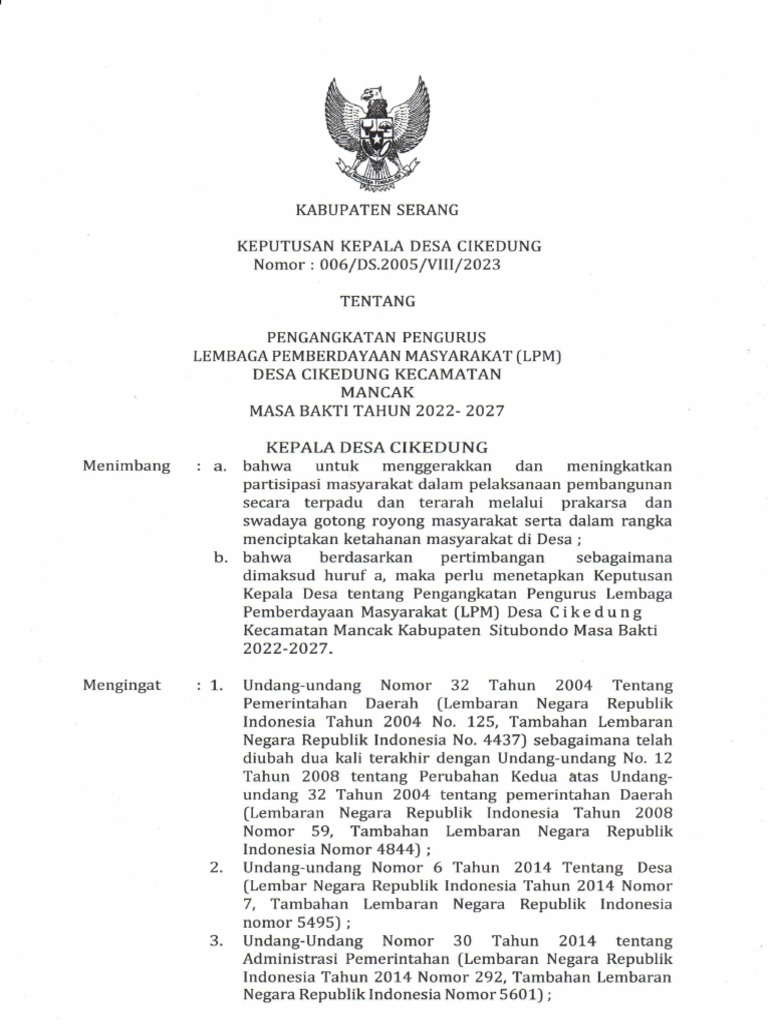 SK LPM Desa Cikedung | PDF