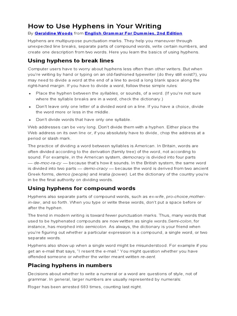 How to Use Hyphens in Your Writing.docx | PDF | Word | Cognition