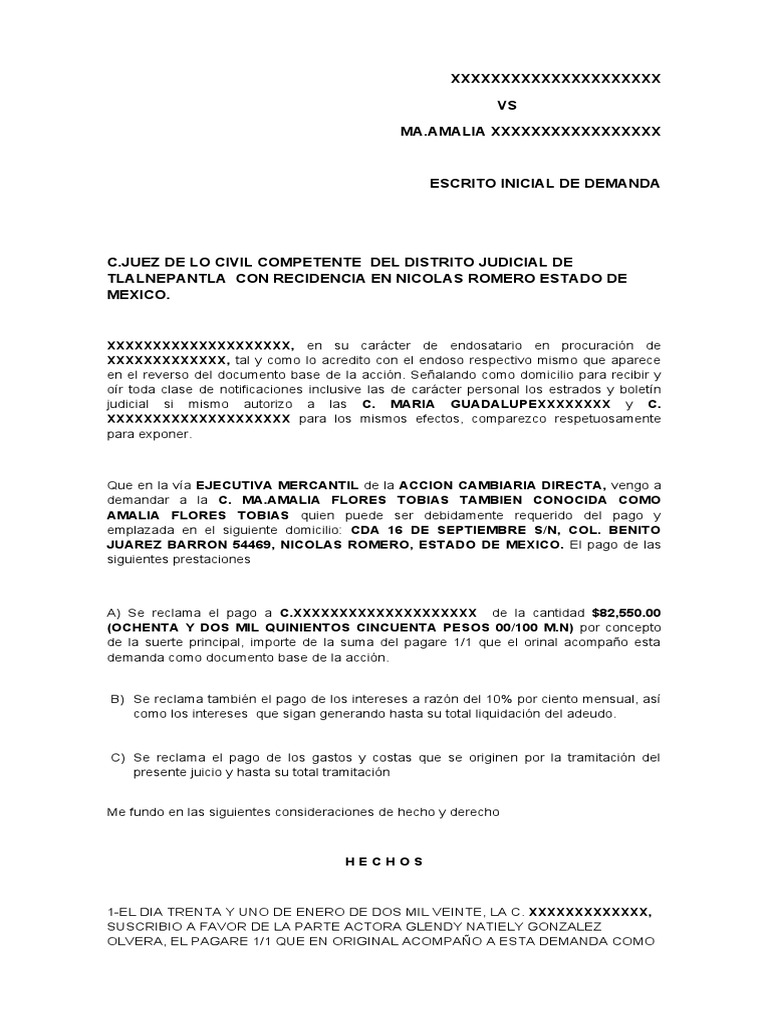 Escrito Inicial Mercantil | PDF | Demanda judicial | Justicia