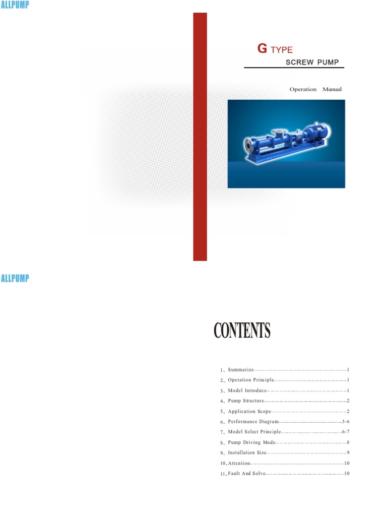 Screw Pump Operation Manual | PDF | Pump | Applied And ...