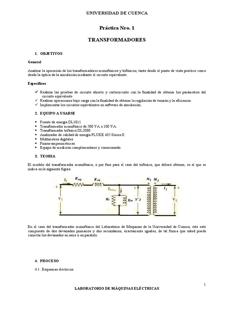 Guia para Practica Nro 1 - Transformadores | PDF | Transformador | Corriente eléctrica