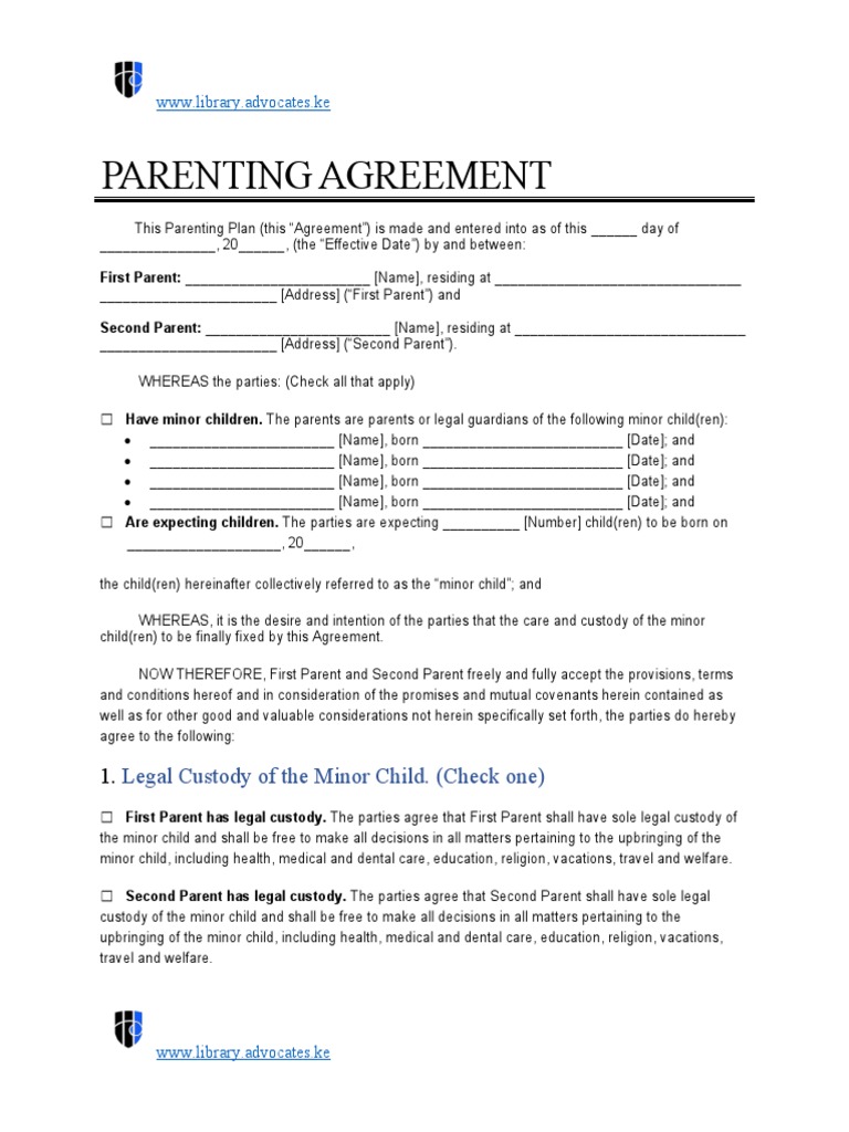 Parenting Agreement | Download Free PDF | Workweek And Weekend ...