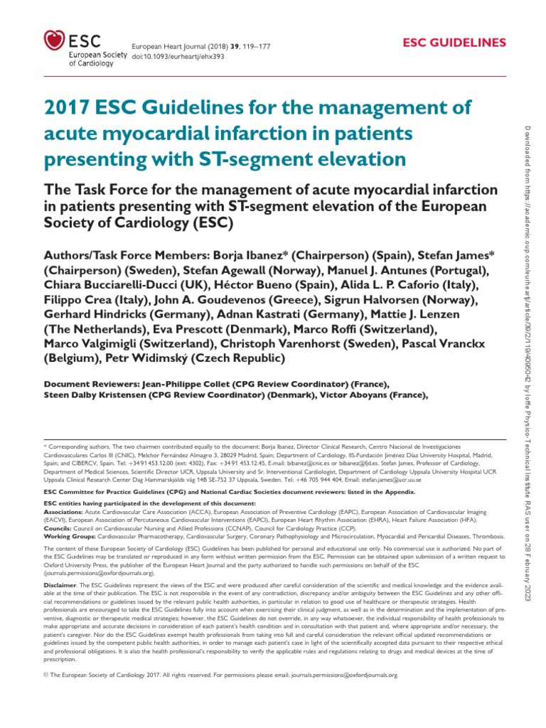 2017 ESC Guidelines for STEMI Management | PDF | Myocardial Infarction ...