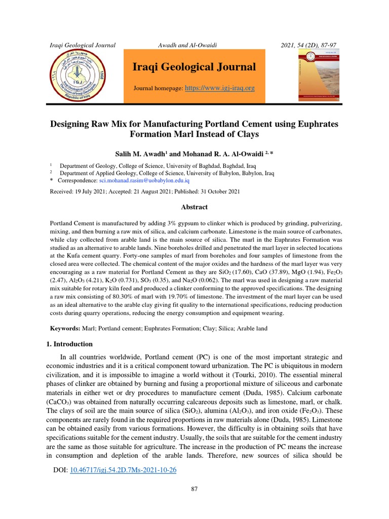 Iraqi Geological Journal | PDF | Cement | Silicon Dioxide
