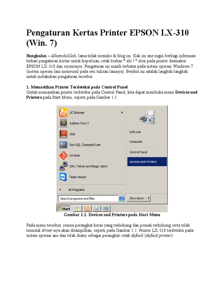 Pengaturan Kertas Printer EPSON LX | PDF