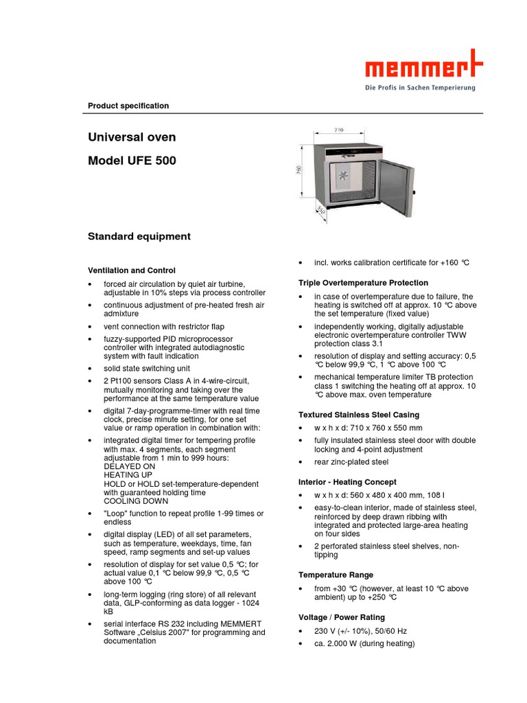 Universal Oven Model UFE 500: Standard Equipment | Download Free PDF ...