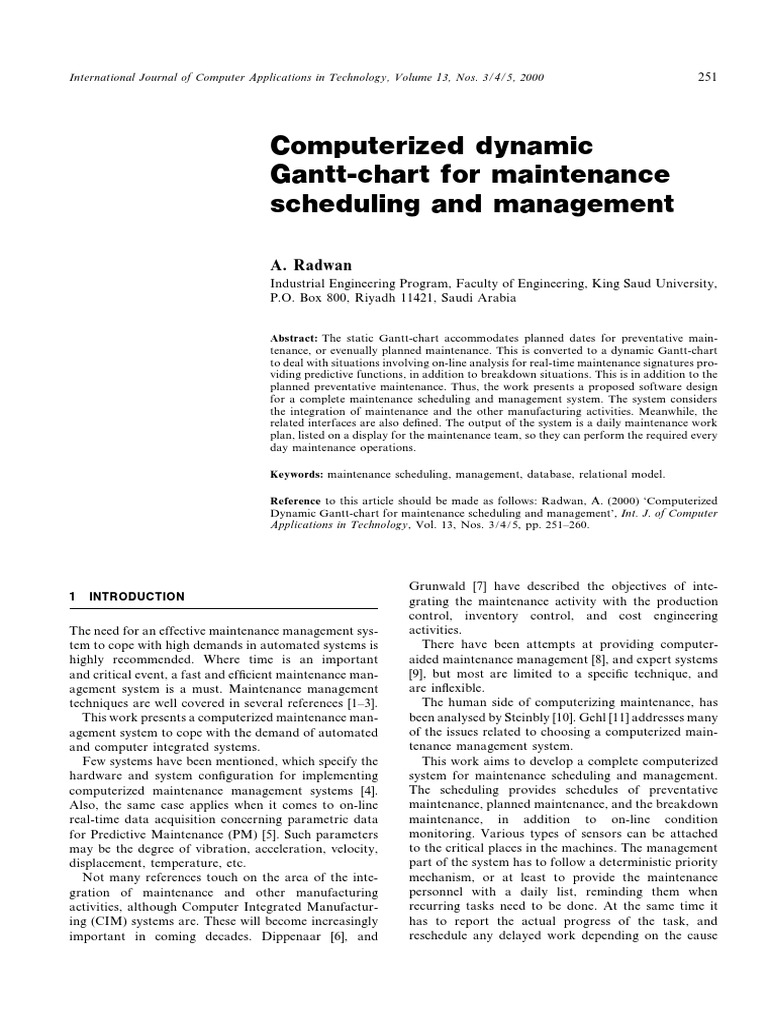 Computerized Dynamic Gantt-Chart For Maintenance Scheduling and ...