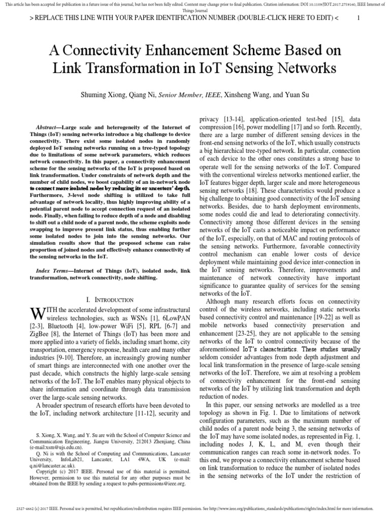 A Connectivity Enhancement Scheme Based On Link Transformation In Iot Sensing Networks Pdf 5087