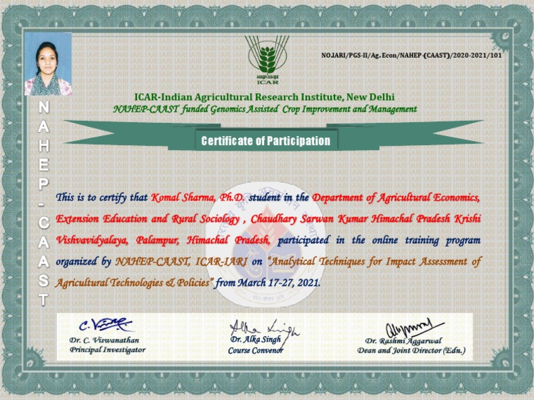 IARI Certificate | PDF