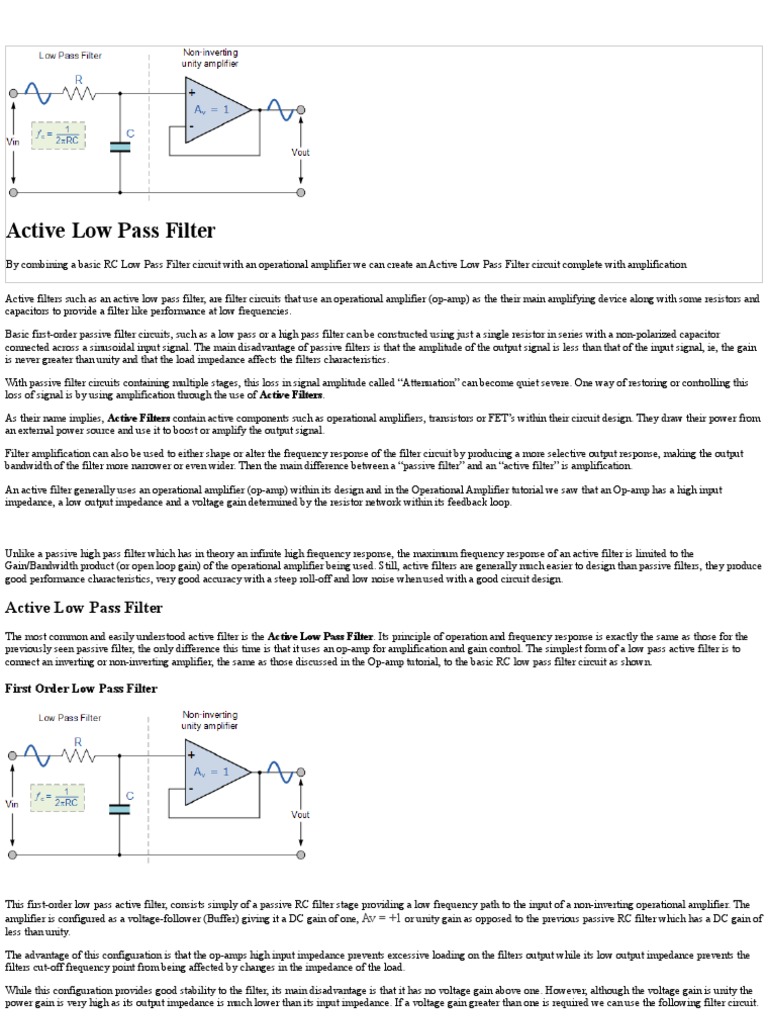 Basics of Active Filters | PDF | Operational Amplifier | Electronic Filter