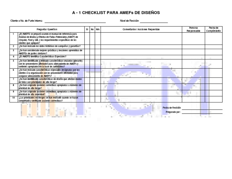 CORE - APQP. A-1 - Checklist - AMEFs.Diseños.0 | PDF