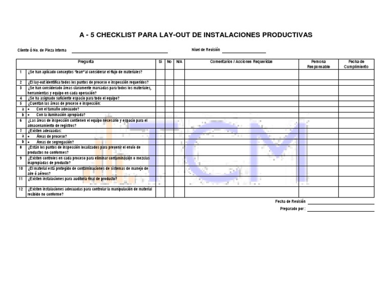 CORE - APQP. A-5 - Checklist - Plan.Piso.0 | PDF