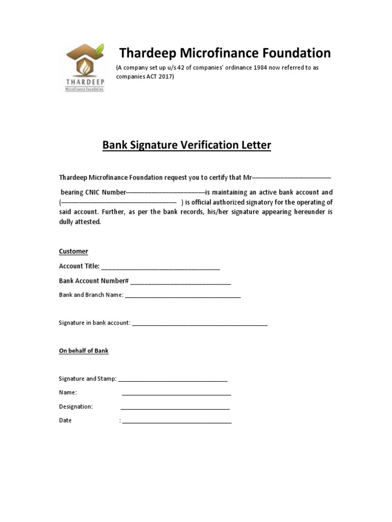 Bank Signature VF Letter | PDF