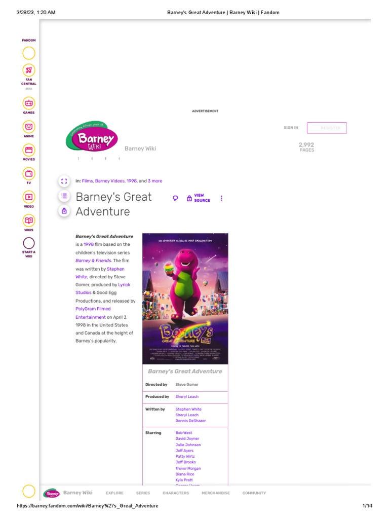 Barney's Great Adventure - Barney Wiki - Fandom | PDF