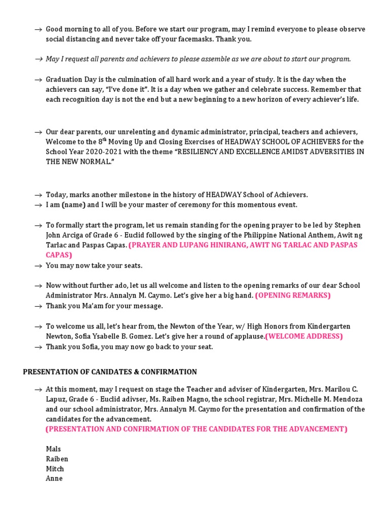 Graduation Script Sy 2020 2021 | PDF