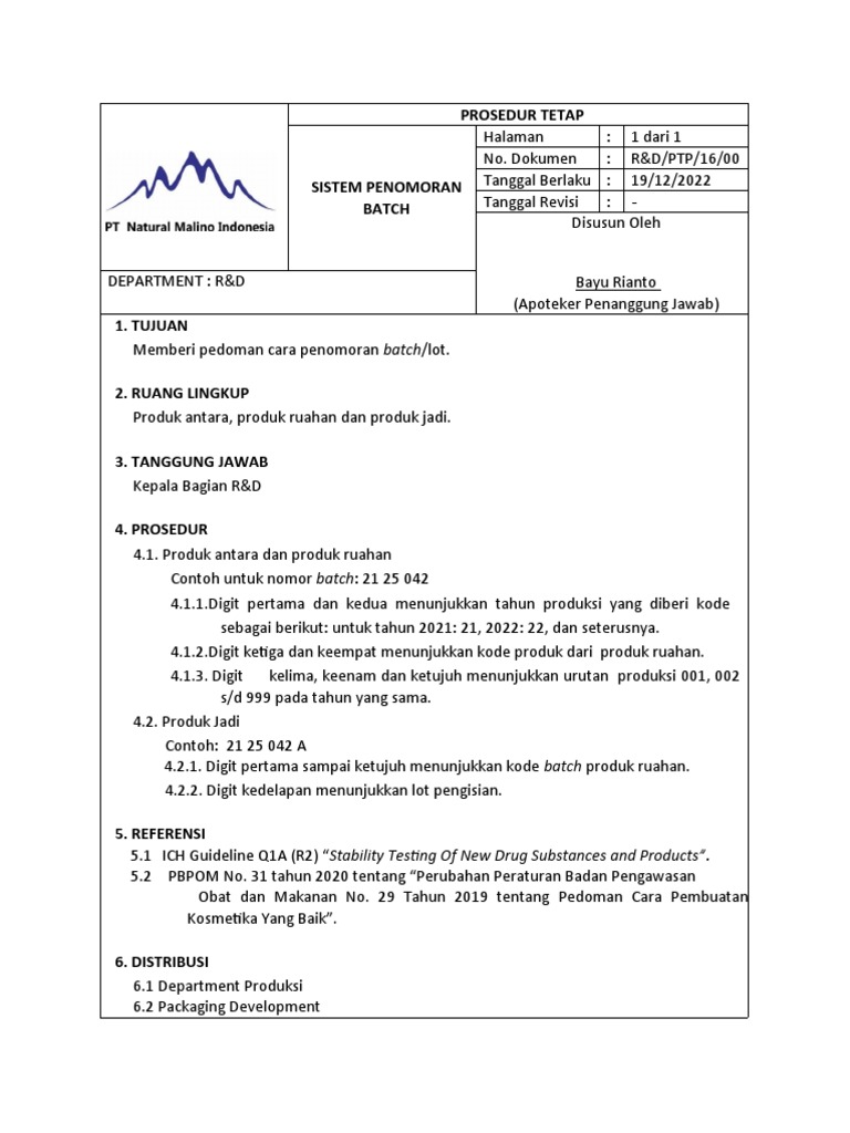 Pedoman Penomoran Batch Produk | PDF