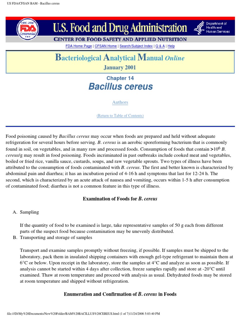US FDA BAM Chapter on Bacillus cereus Identification | PDF | Bacillus ...