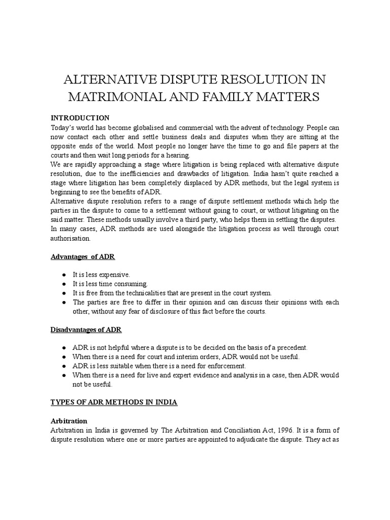 Alternative Dispute Resolution in Matrimonial and Family Matters | PDF ...